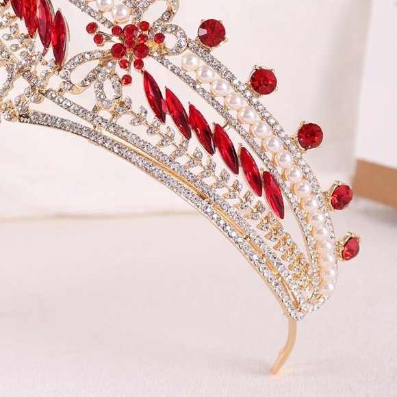 Accessories | Princess Crown Gold Ruby Red Crystal Tiara Pageant ...